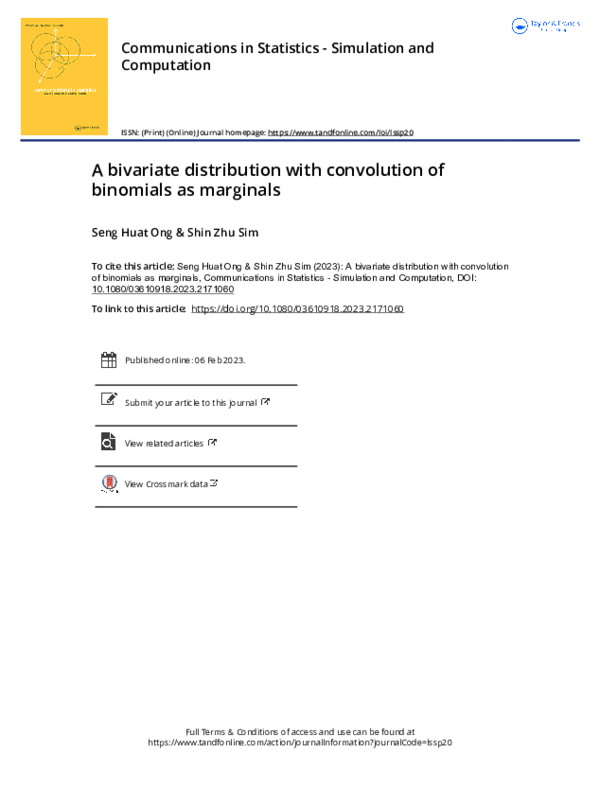 (PDF) A bivariate distribution with convolution of binomials as marginals