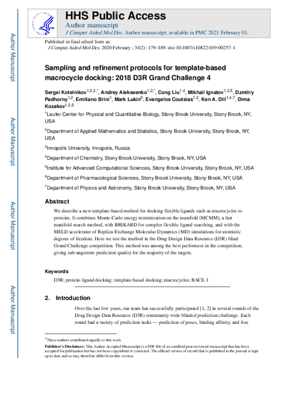 (PDF) Sampling and refinement protocols for template-based macrocycle docking: 2018 D3R Grand ...