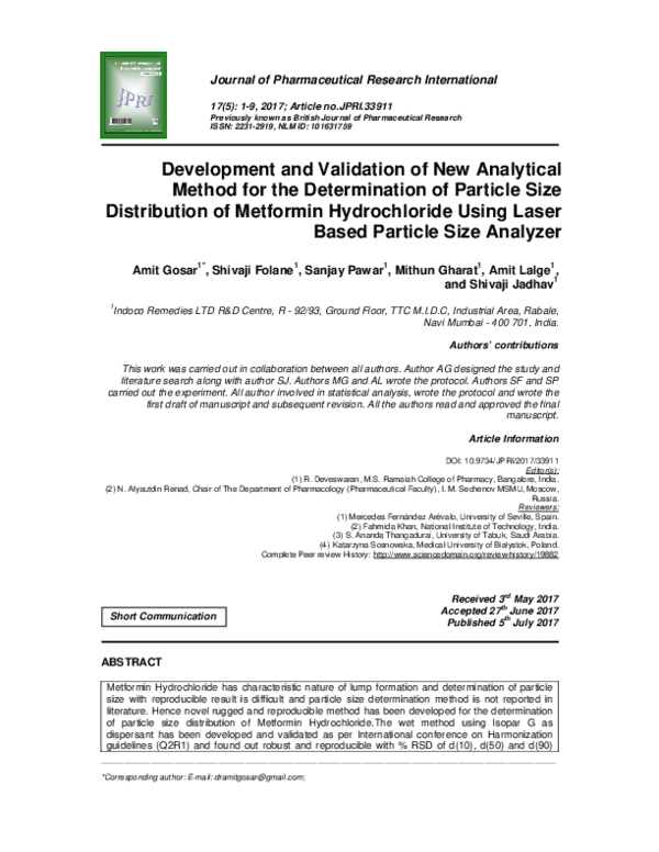 Pdf Development And Validation Of New Analytical Method For The