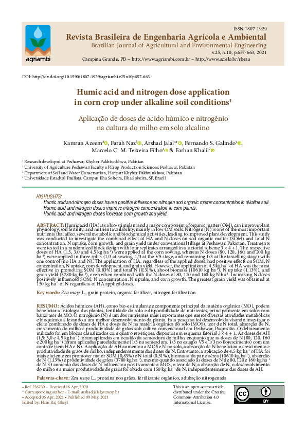 (PDF) Humic acid and nitrogen dose application in corn crop under ...