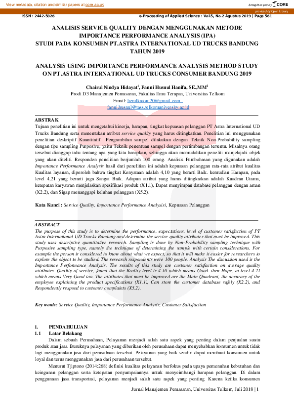 (PDF) Analisis Service Quality Dengan Menggunakan Metode Importance Performance Analyisis (Ipa ...