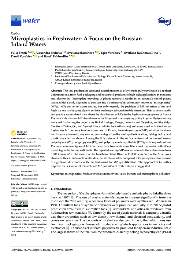 (PDF) Microplastics in Freshwater: A Focus on the Russian Inland Waters