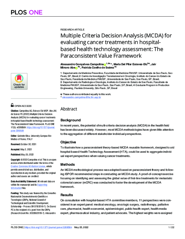 (PDF) Multiple Criteria Decision Analysis (MCDA) for evaluating cancer ...