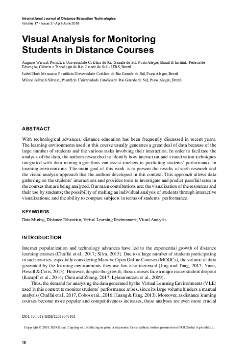 (PDF) Visual Analysis for Monitoring Students in Distance Courses
