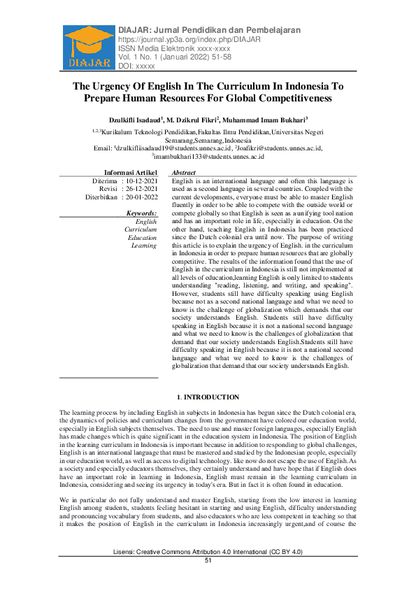 (PDF) The Urgency Of English In The Curriculum In Indonesia To Prepare ...