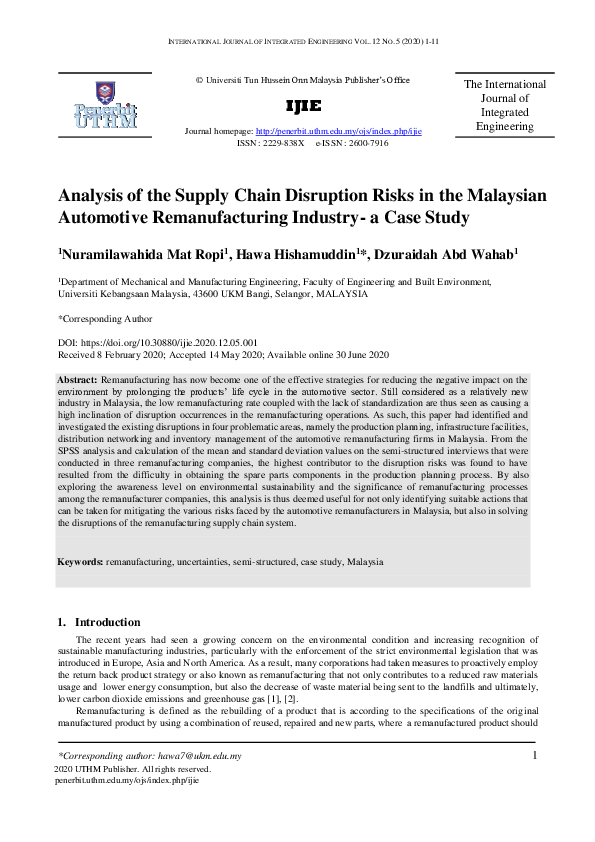 (PDF) Analysis of the Supply Chain Disruption Risks in the Malaysian ...