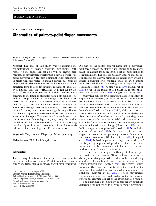 (PDF) Point-to-Point Finger Movement Kinematics