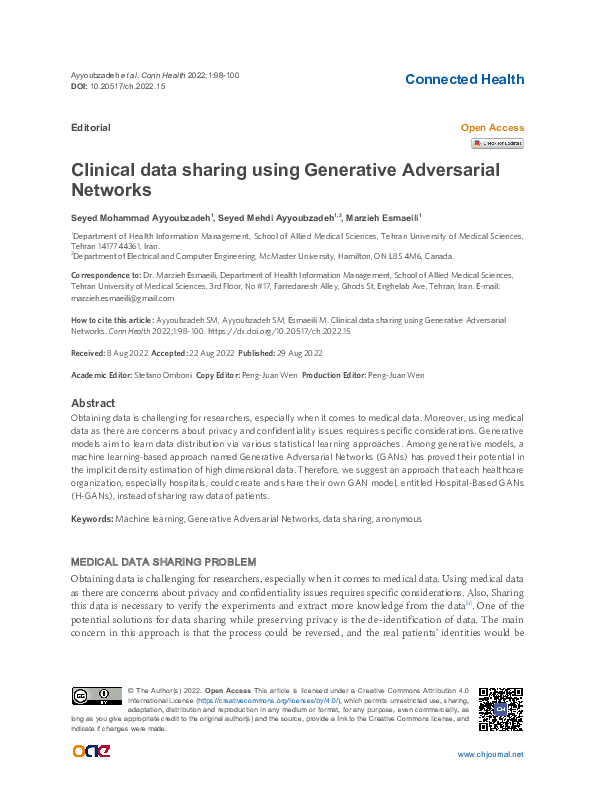 (PDF) Clinical data sharing using Generative Adversarial Networks