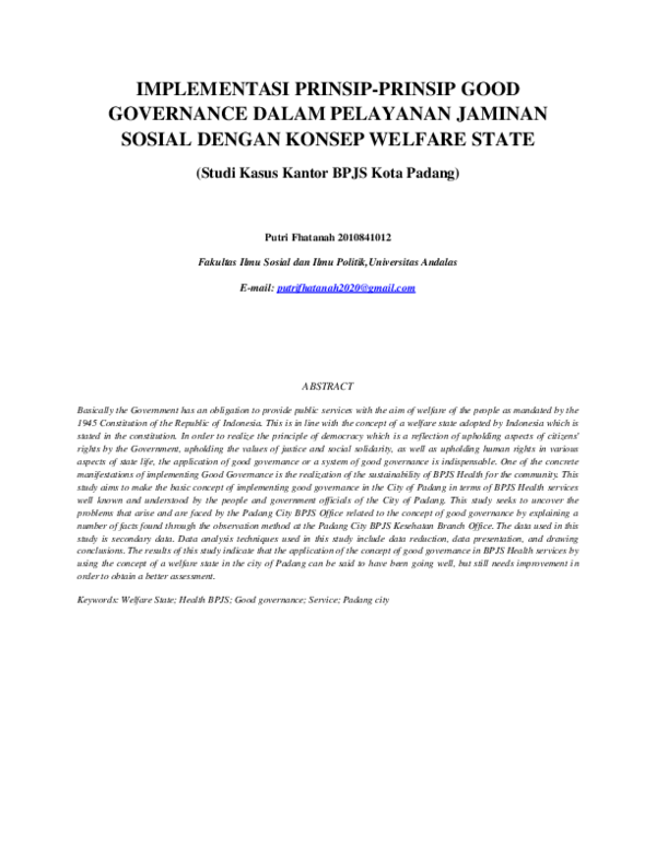 (PDF) IMPLEMENTASI PRINSIP-PRINSIP GOOD GOVERNANCE DALAM PELAYANAN JAMINAN SOSIAL DENGAN KONSEP ...