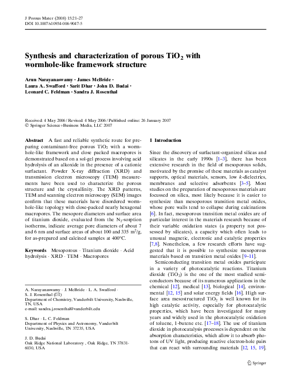 (PDF) Synthesis and characterization of porous TiO2 with wormhole-like ...