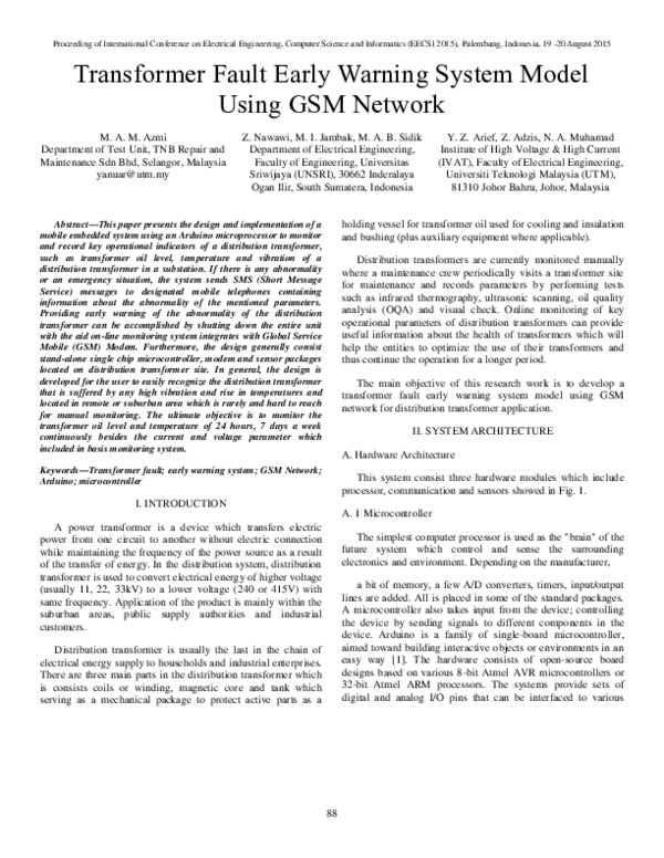 (PDF) Transformer Fault Early Warning System Model Using GSM Network