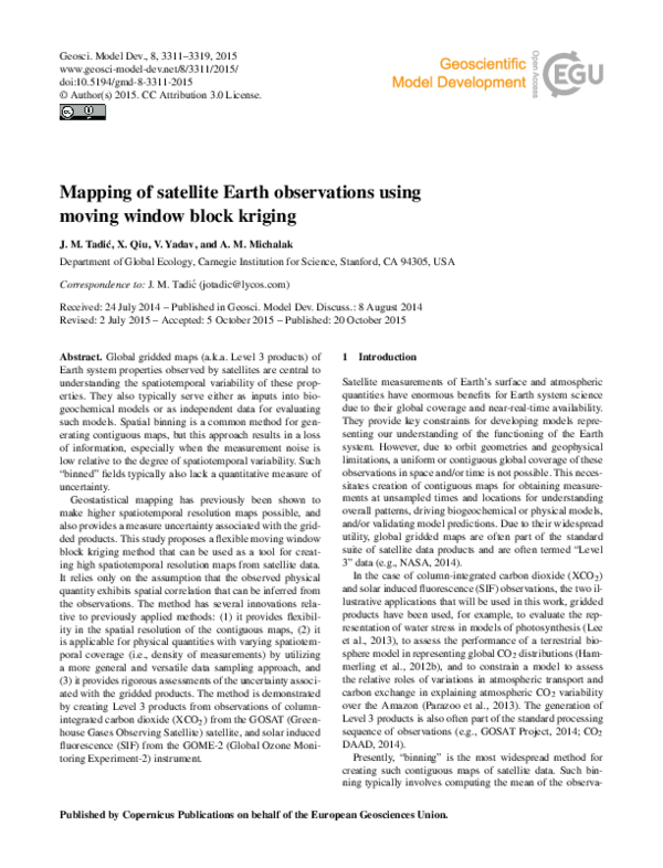 (PDF) Mapping of satellite Earth observations using moving window block ...