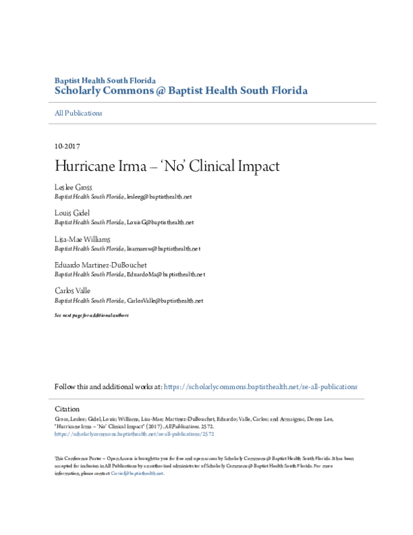 (PDF) Hurricane Irma – ‘No’ Clinical Impact