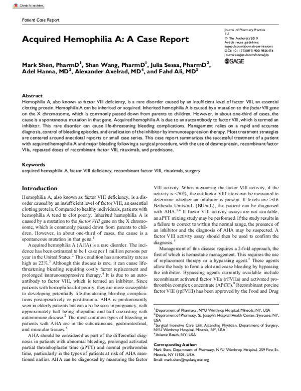 (PDF) Acquired hemophilia A: A case report