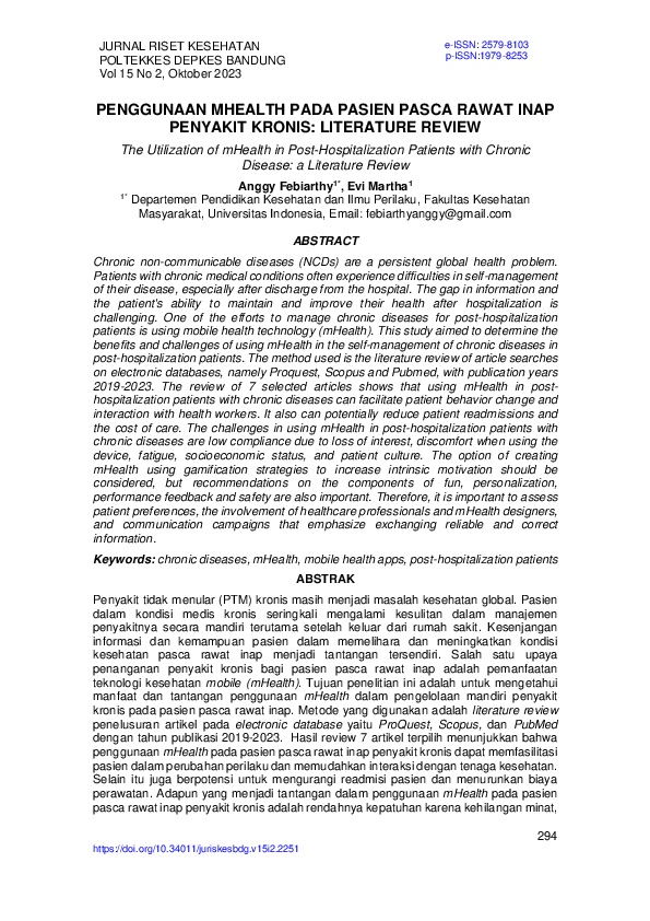 (PDF) Penggunaan Mhealth Pada Pasien Pasca Rawat Inap Penyakit Kronis ...