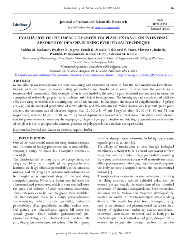 (PDF) Evaluation of the Impact of Green Tea Plant Extract on Intestinal ...