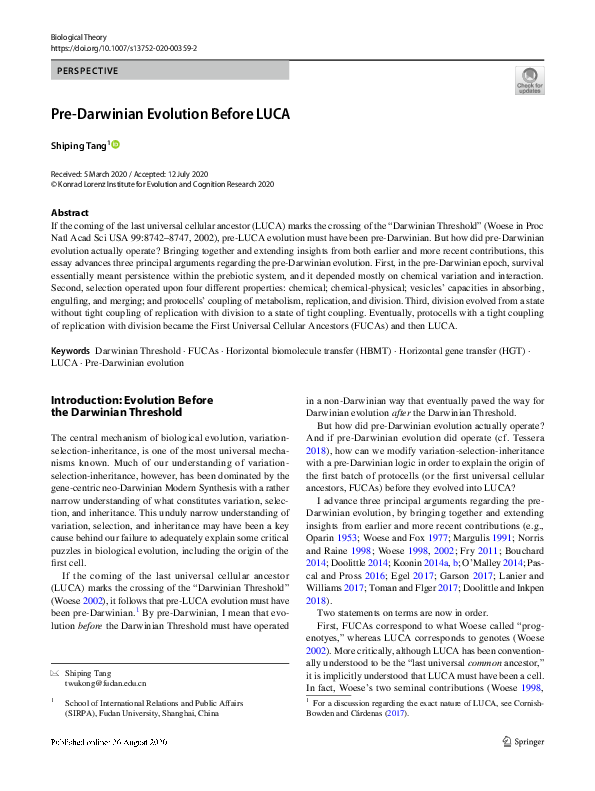 (PDF) Pre-Darwinian Evolution Before LUCA
