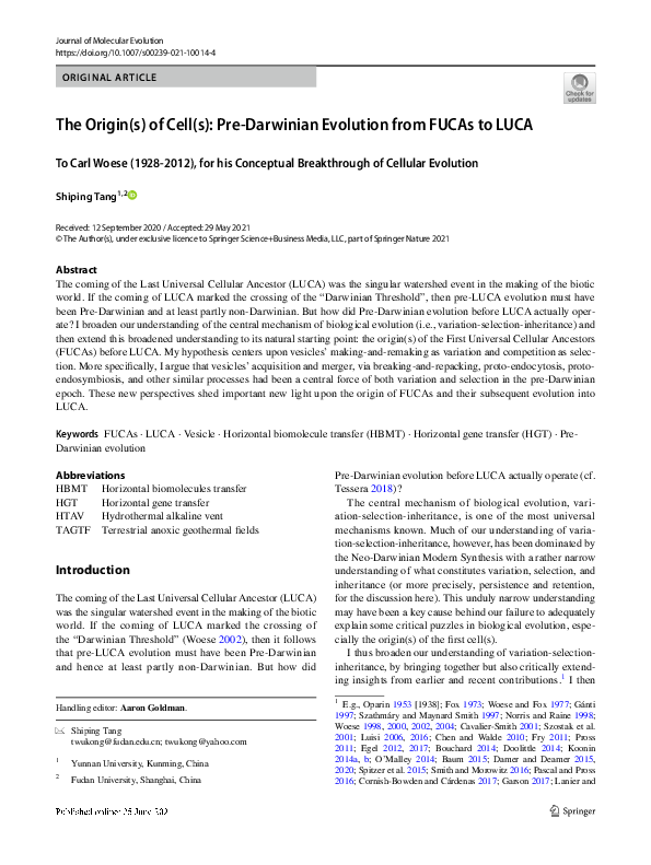 (PDF) The Origin(s) of Cell(s): Pre-Darwinian Evolution from FUCAs to LUCA