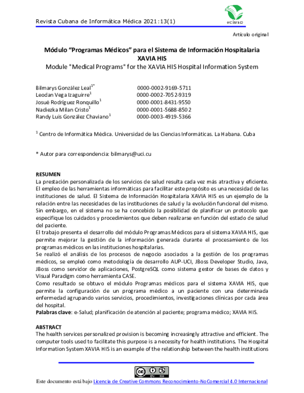 (PDF) Módulo "Programas Médicos" para el Sistema de Información ...