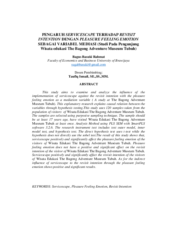 (PDF) PENGARUH SERVICESCAPE TERHADAP REVISIT INTENTION DENGAN PLEASURE ...