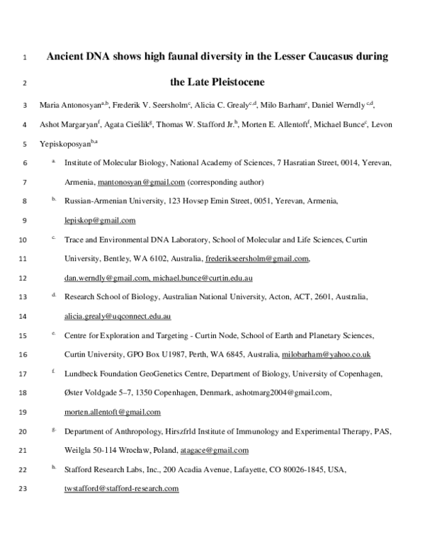 (PDF) Ancient DNA shows high faunal diversity in the Lesser Caucasus ...