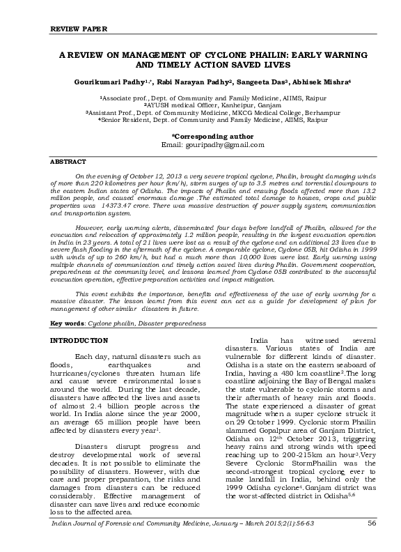 (PDF) A review on management of cyclone phailin: early warning and ...