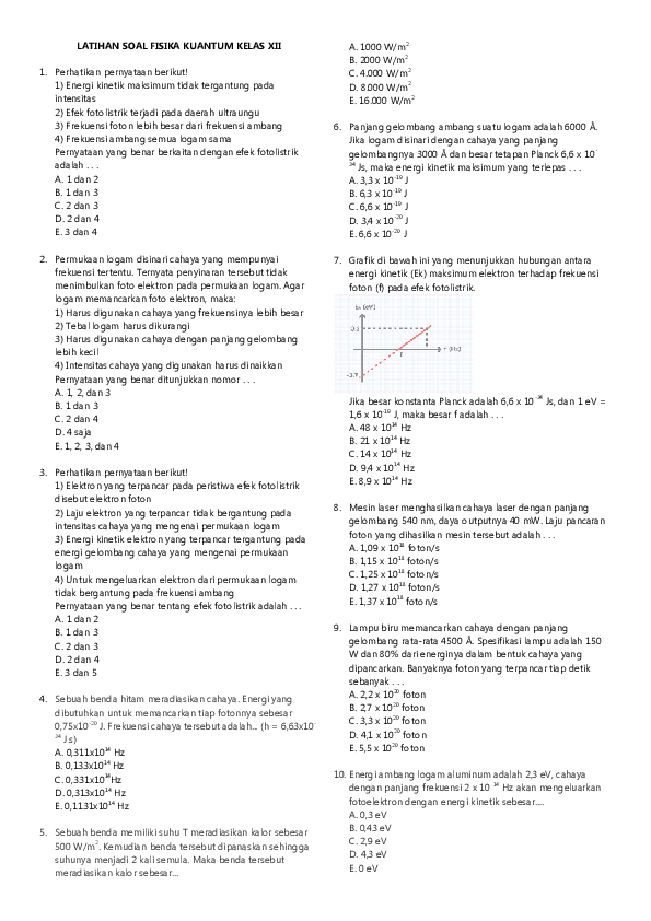 (DOC) LATIHAN SOAL FISIKA KUANTUM KELAS XII