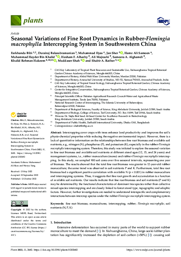 (PDF) Fine Root Dynamics in Rubber Intercropping