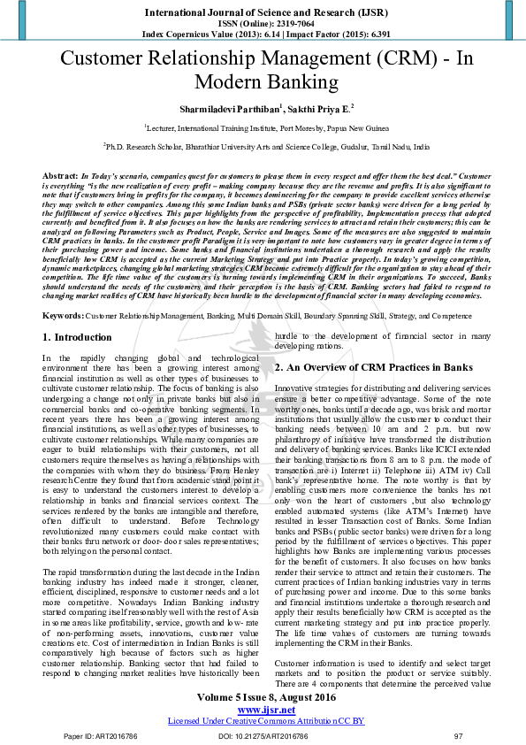 (PDF) Customer Relationship Management (CRM) - In Modern Banking
