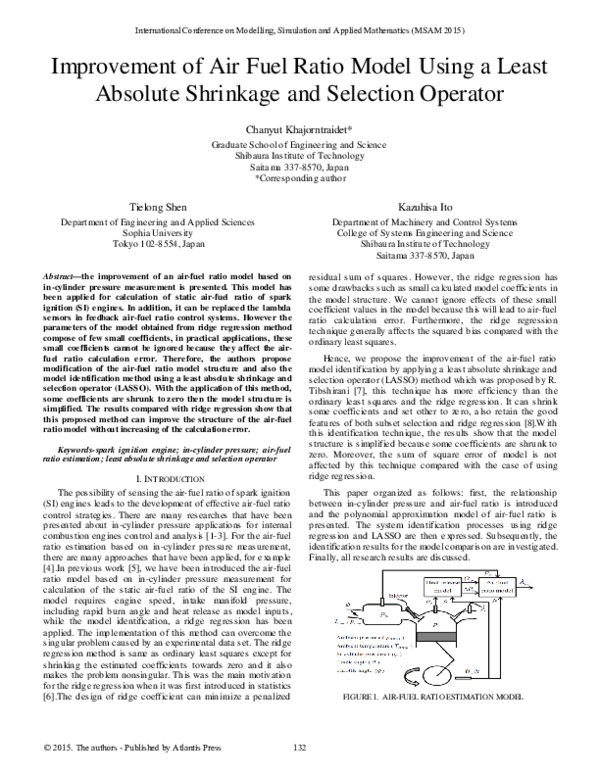 (PDF) Improvement of Air Fuel Ratio Model Using a Least Absolute Shrinkage and Selection Operator
