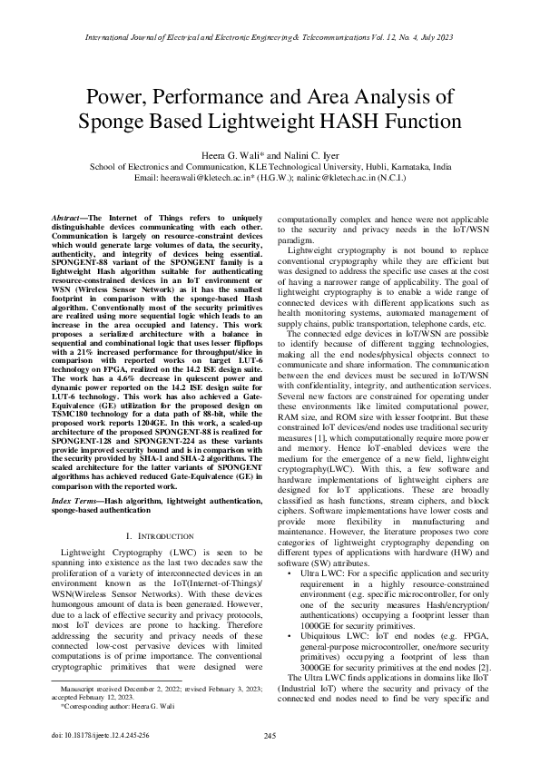 (PDF) Power, Performance and Area Analysis of Sponge Based Lightweight ...