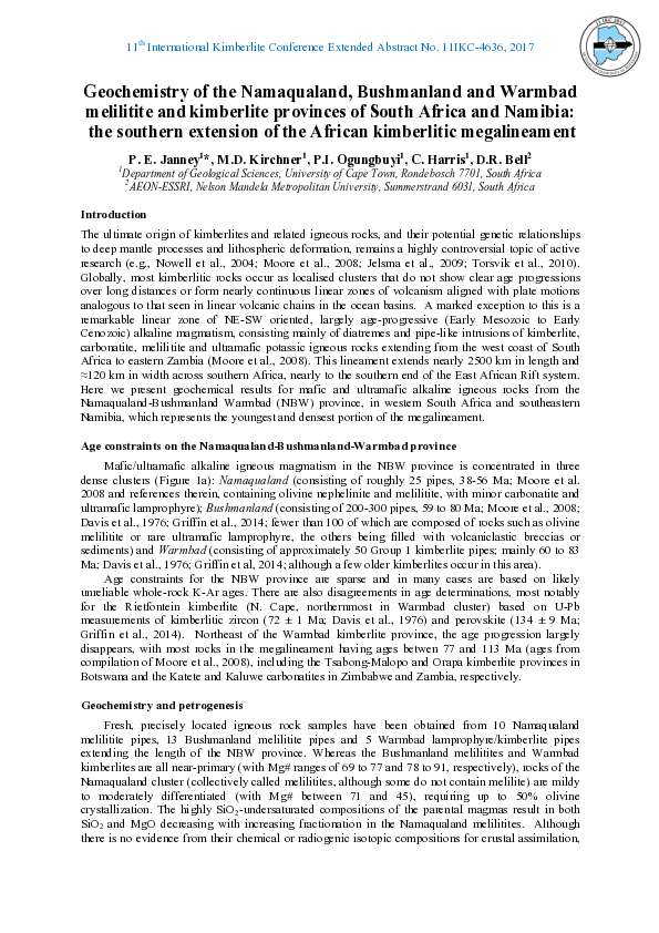 (PDF) Geochemistry of the Namaqualand, Bushmanland and Warmbad ...