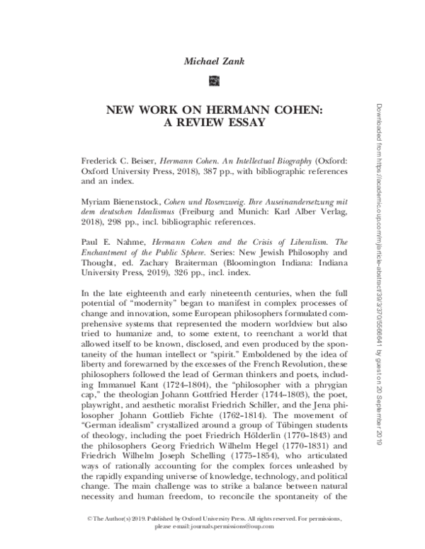 (PDF) New Work on Hermann Cohen | Michael Zank - Academia.edu
