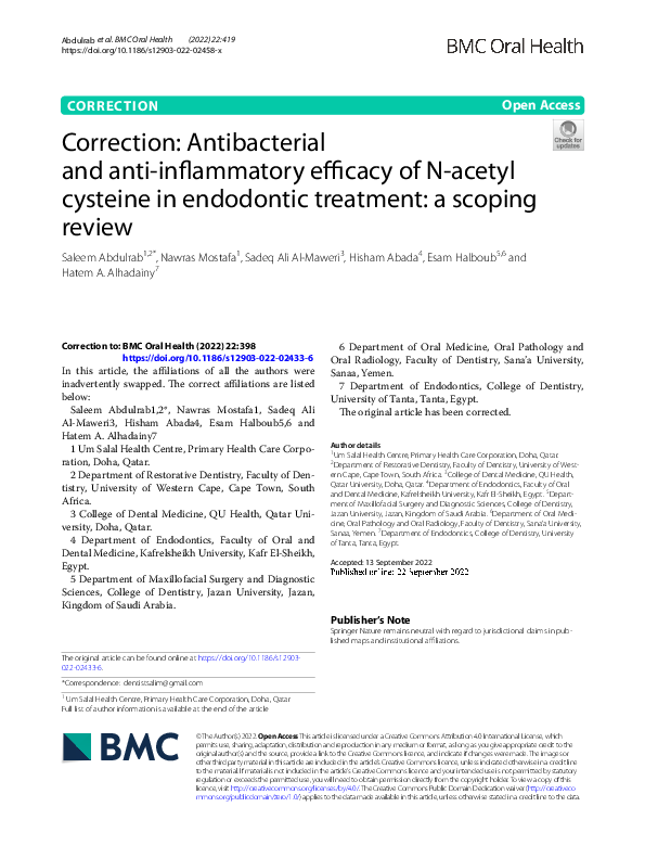 (PDF) Correction: Antibacterial and anti-inflammatory efficacy of N-acetyl cysteine in ...