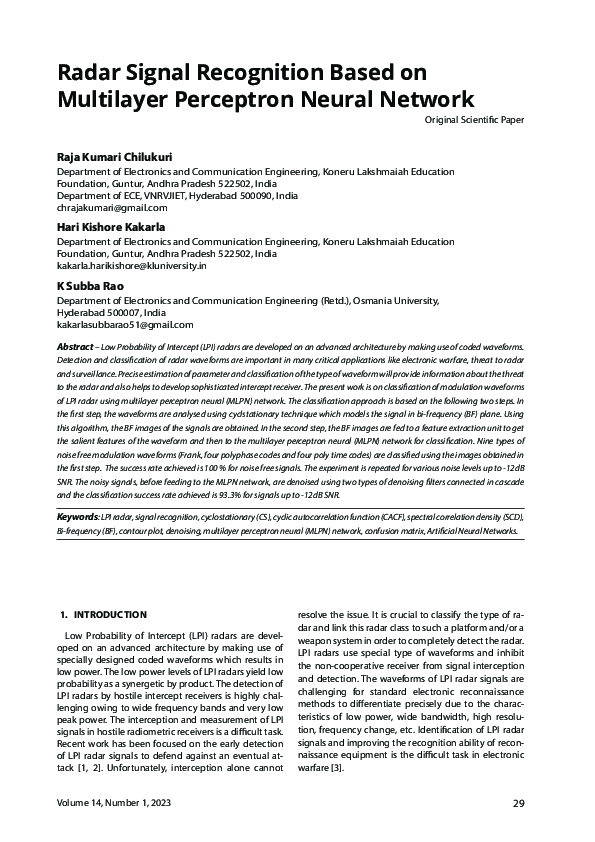 (PDF) Radar Signal Recognition Based on Multilayer Perceptron Neural ...