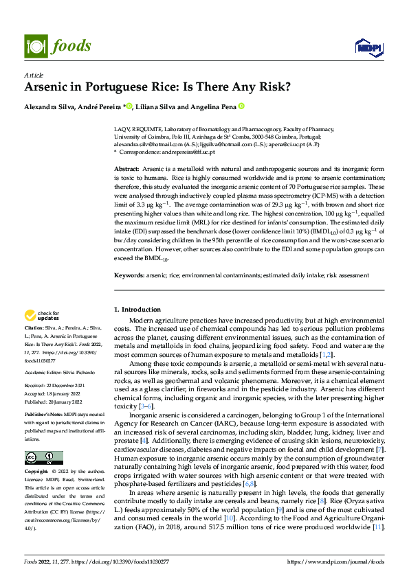 (PDF) Arsenic in Portuguese Rice: Is There Any Risk?