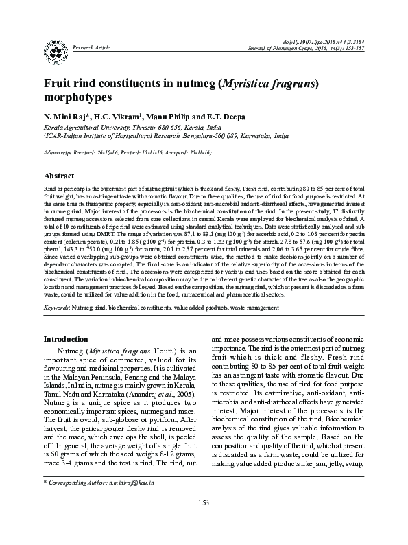 (PDF) Fruit rind constituents in nutmeg (Myristica fragrans) morphotypes