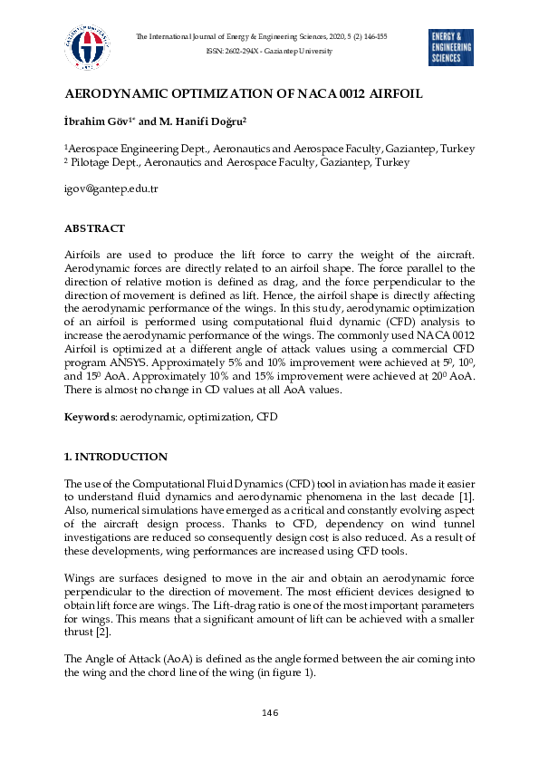 (PDF) Aerodynamic Optimization of Naca 0012 Airfoil