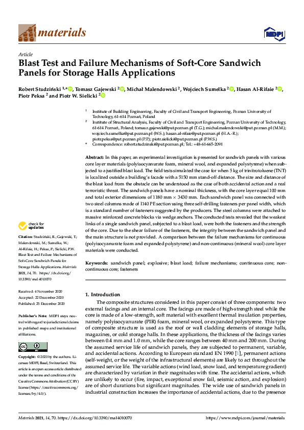 (PDF) Blast Test and Failure Mechanisms of Soft-Core Sandwich Panels ...
