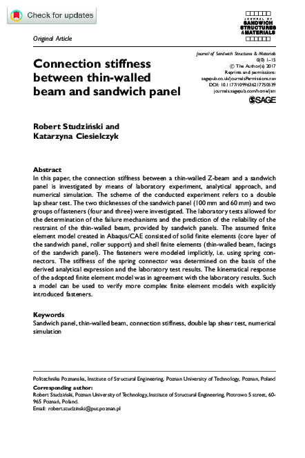 (PDF) Connection stiffness between thin-walled beam and sandwich panel