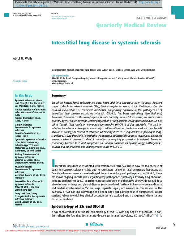 (PDF) Interstitial Lung Disease in Systemic Sclerosis