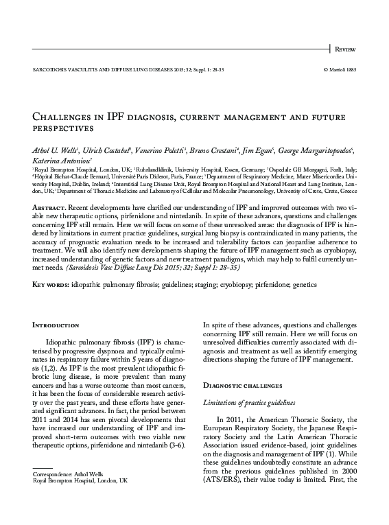(PDF) Challenges in IPF diagnosis, current management and future perspectives