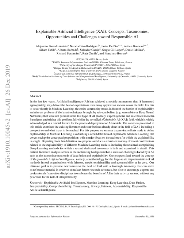 (PDF) Explainable Artificial Intelligence (XAI): Concepts, taxonomies, opportunities and ...