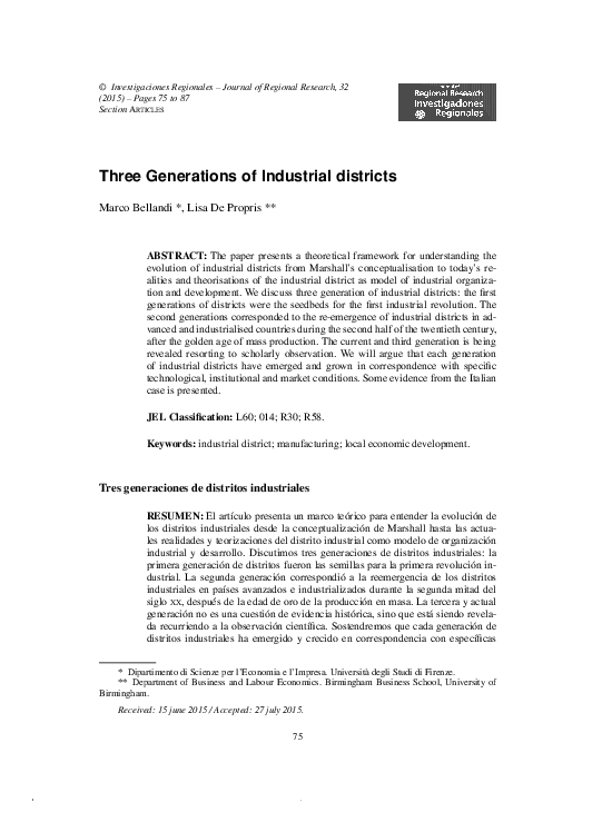 (PDF) Three Generations of Industrial districts