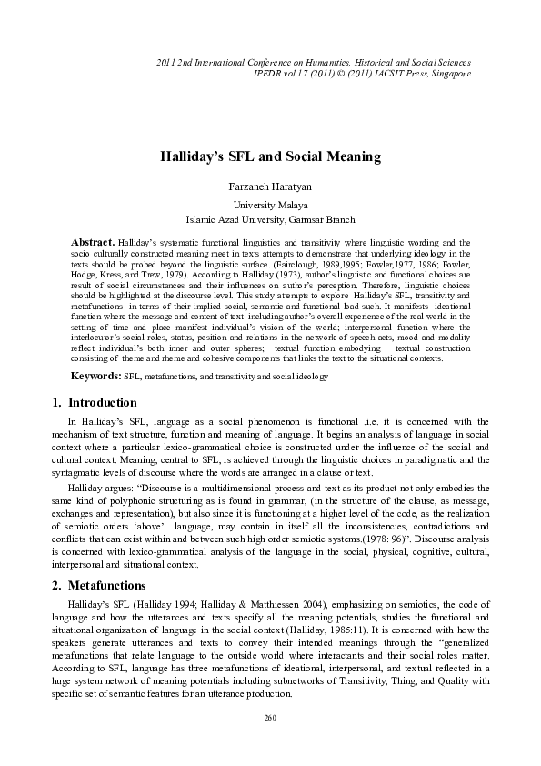 (PDF) Halliday ’ s SFL and Social Meaning