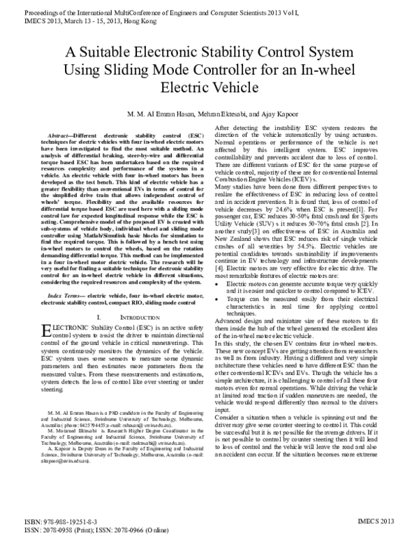 (PDF) A Suitable Electronic Stability Control System Using Sliding Mode Controller for an In ...