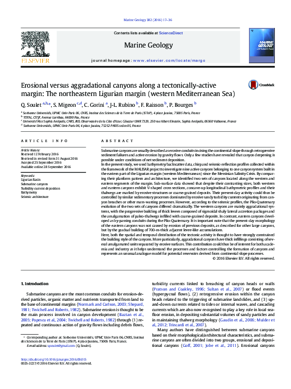 (PDF) Erosional versus aggradational canyons along a tectonically ...