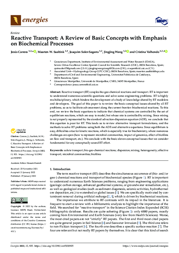 (PDF) Reactive Transport and Biochemical Processes