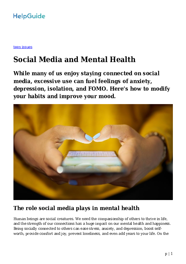 (PDF) Social Media and Mental Health