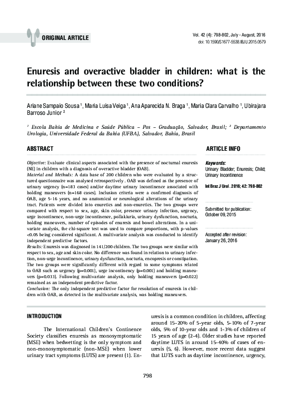 (PDF) Enuresis and overactive bladder in children: what is the ...